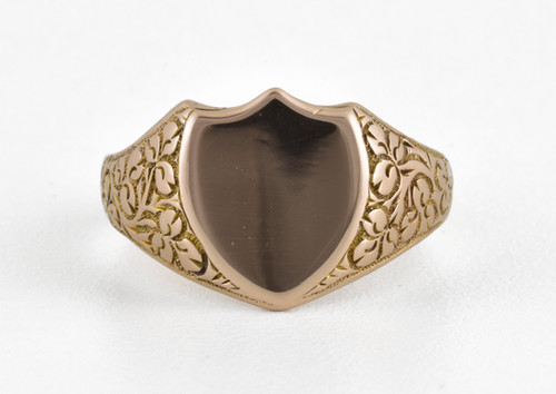 Antique Edwardian 9ct Rose Gold Shield Signet Ring, Chester 1907 ...