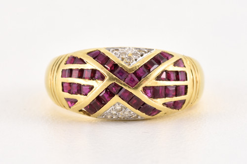 Vintage 18ct Gold Ruby & Diamond Bomb Ring | Landseer Lake