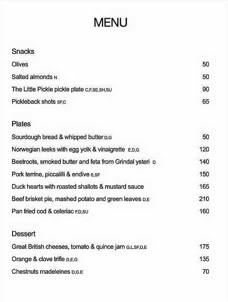 Menu | The Little Pickle