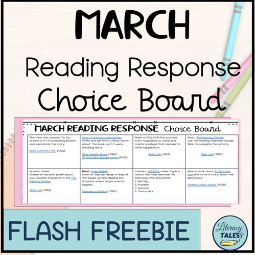 March Reading Response Choice Board for 3rd-6th Grade | Literacy Tales