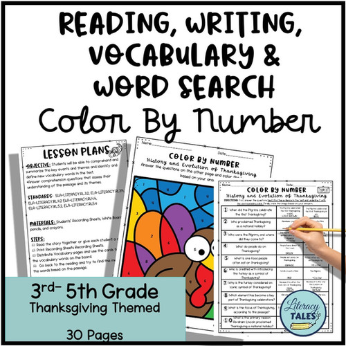 Thanksgiving Language Arts Packet Reading, Writing, Vocabulary and Word ...