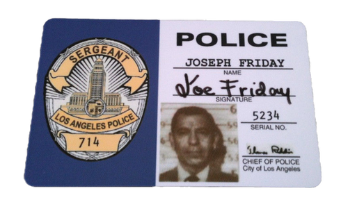 Joe Friday "DRAGNET" 60's Tv Show ID Prop Replica Card | Hollywood Prop ...