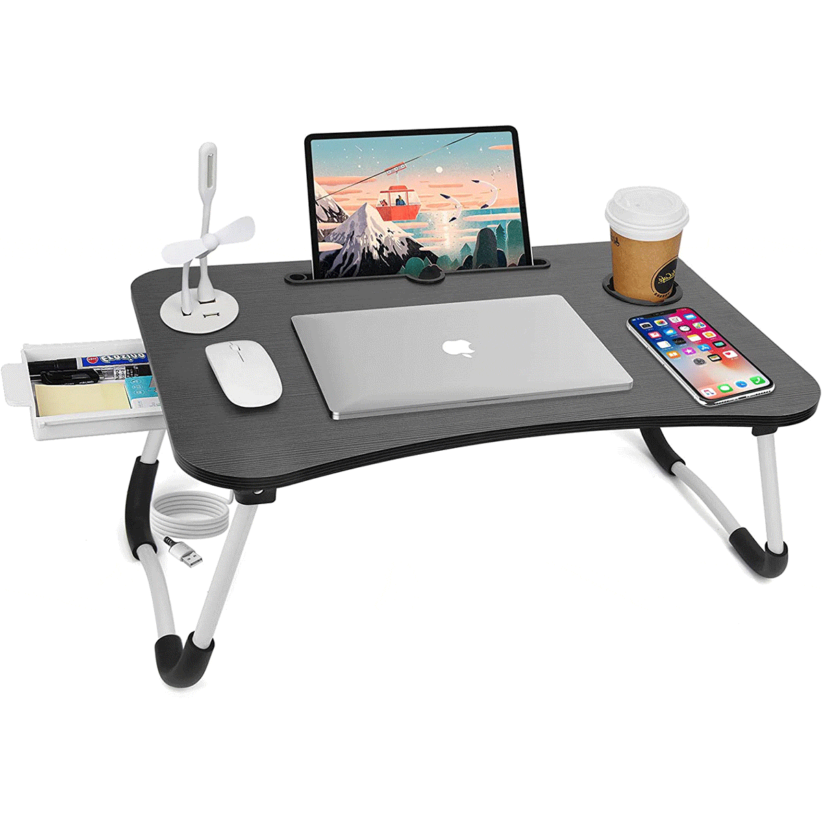 Folding Desk with Electronics Charging Station and USB Fan Light ...