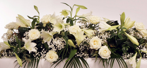 Elegant White Casket Spray Flowers | Campions Funeral Flowers Leeds