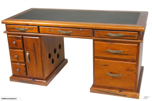 Corporate Desk With Leather Inlay Solid NZ Pine "Catlins" | Half Price ...