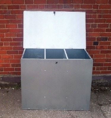 Large galvanised feed bin with three compartments | ASA Metal Products