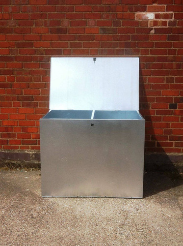 Large galvanized feed bin with two compartments | ASA Metal Products