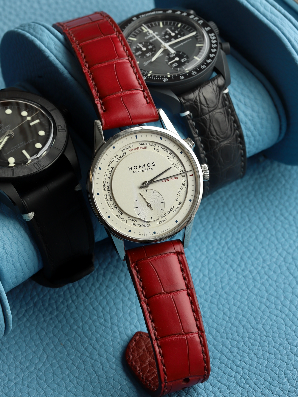 FS : Deep red alligator with tone on tone stitching for Nomos ...