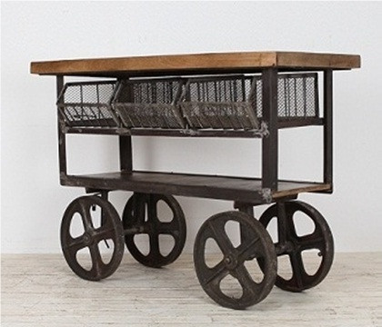 Industrial Rustic Iron & Wood Kitchen Trolley Work Bench | Half Price ...