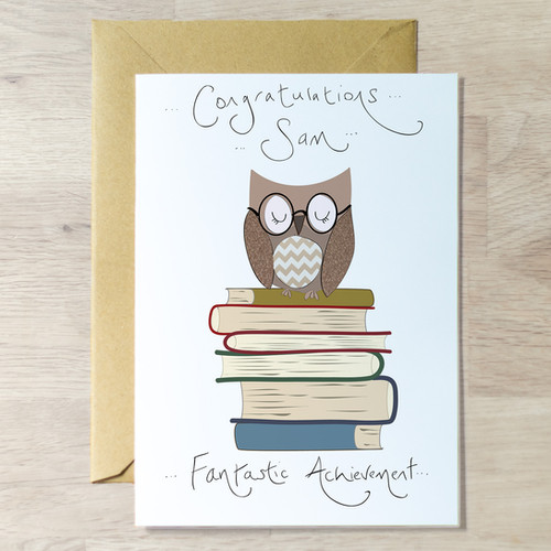 Owl on Books Congratulations Design | Lozziwoo