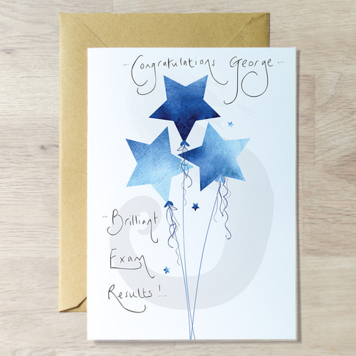 Blue Watercolour Star Balloon Exam Congratulations Design | Lozziwoo