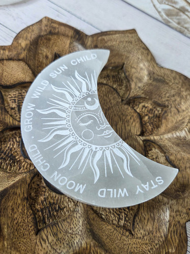 Engraved Selenite Crescent Moon Plate | Sage & Harlow