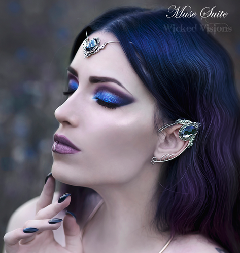 Silver metal SET of a tiara+ear cuffs - baroque style, victorian cameo ...