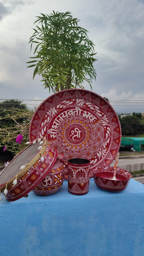 Kumaoni Aipan Karwa Chauth Pooja Thali Set (Hand-Painted ...