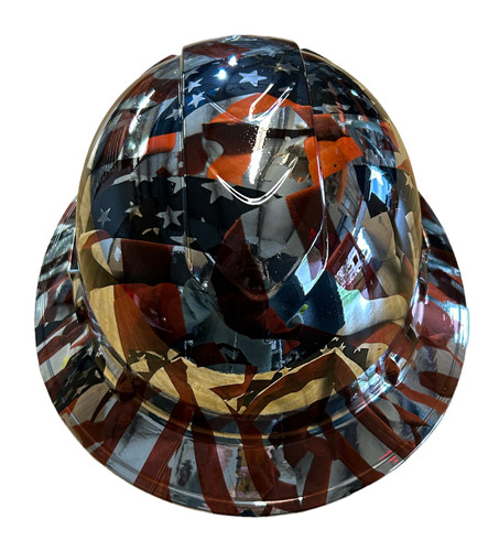 Custom Ridgeline Full Brim Hard Hat Chrome American Flags | bagrbuck