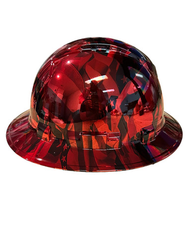 Custom Ridgeline Full Brim Hard Hat ChromeKandy Red American Flags ...