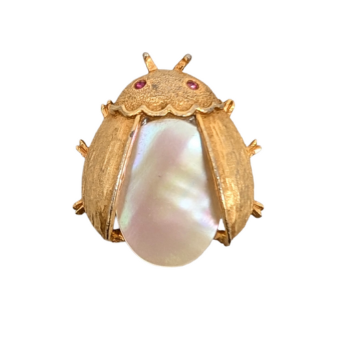 Vintage 1970s Napier Goldtone Mother-of-Pearl Bug Brooch | carriescouture