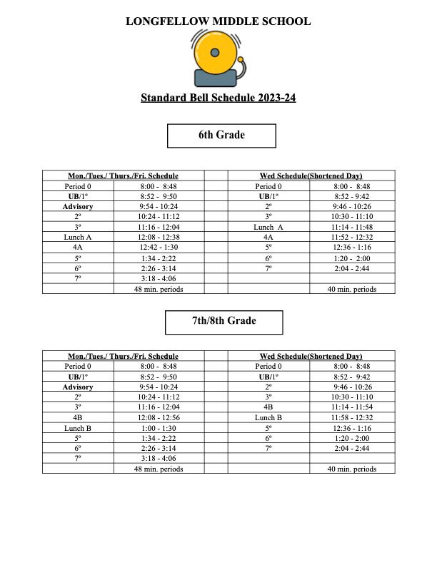 Bell Schedule | Longfellow School