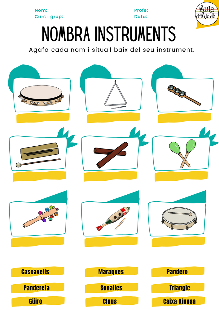 Fitxa "Nombra instruments" Petita percussió.