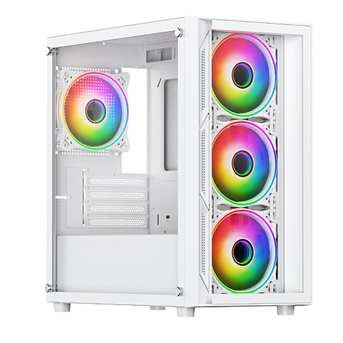 Vida Lucid White ARGB Gaming Case w/ Glass Front & Side, Micro ATX, 4x ...