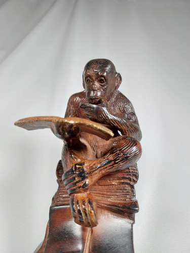 Bronze figure of Darwin's monkey reading a book | Tom Boynton Antiques