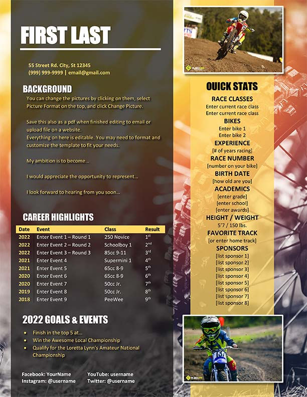 PC Motocross Resumes Templates | Sponsorship Resumes