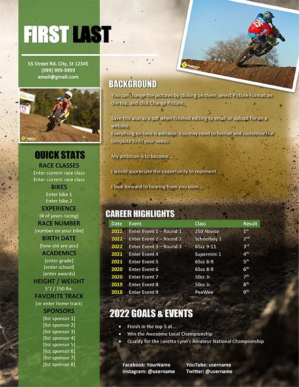 PC Motocross Resumes Templates | Sponsorship Resumes