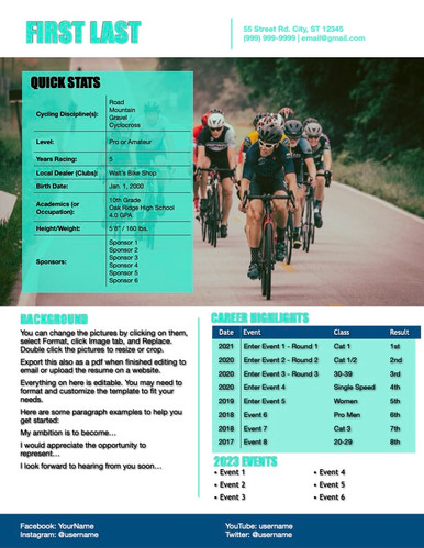 Attack Cycling Resume Template for Mac | Sponsorship Resumes