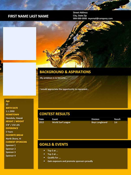 Surfing Resume Template 1 - MS Word | Sponsorship Resumes
