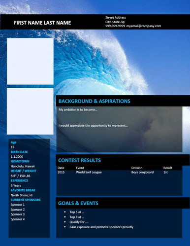 Surfing Resume Template 2 - MS Word | Sponsorship Resumes