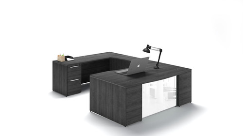 U-Shaped Bow front Desk with Glass Modesty Panel | Shore Total Showroom