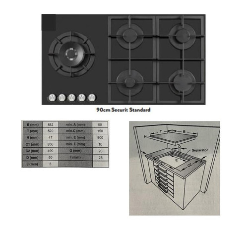 AVG 5 BURNER GAS HOB 90 CMS. MODEL BGOGH44 | tabletsandmore