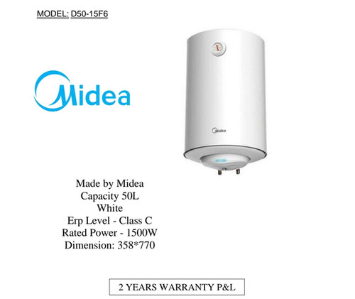 MIDEA ELECTRIC WATER HEATER /50LT CAPACITY/. MODEL D50-15F6 ...