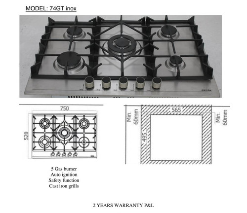 FIESTA 5 GAS HOB INOX WITH WOK & CAST IRON PAN SUPPORT INOX. MODEL ...