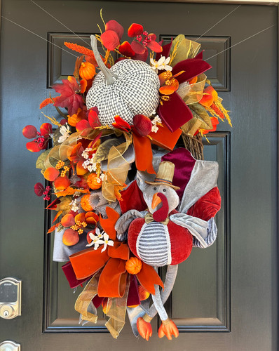 Red and Grey Thanksgiving Turkey Wreath | All You Can Wreath