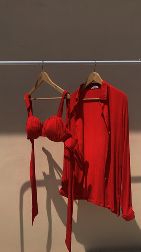 The Sand Shirt+ The Shell Bralette : Red | MOONBOW INDIA