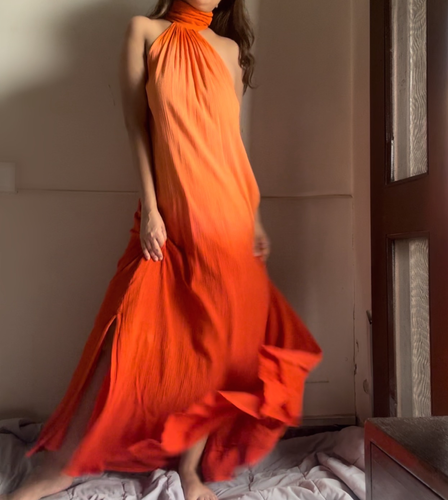 The Tropical Sunset Dress : Peach And Orange Ombre | MOONBOW INDIA