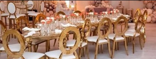 Ivory & Gold Round Back Chair | Amour Event Rentals