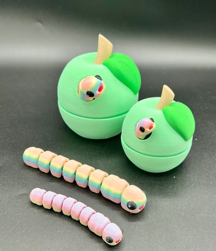 Articulated Worm and Apple | 3d by Siân