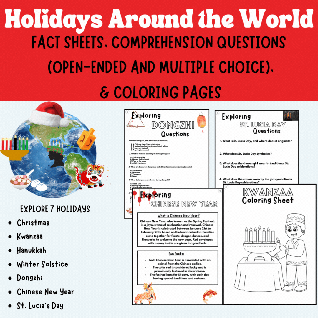 Holidays Around the World Fact Sheets, Comprehension Questions ...