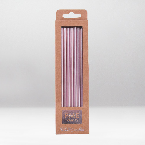 PME CANDLES - ROSE GOLD EXTRA TALL WITH HOLDERS PK/16 | Sugar Craft Malta