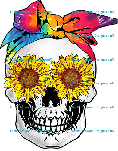 Sunflower Skull Tie-Dye Bandana Emo Hippie Sugarskull Lovers ...
