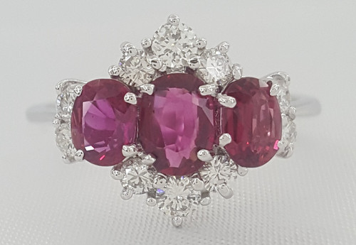 Oval Ruby & Diamonds Three Stone Ring 1.9 ct 14k White Gold - Levi ...
