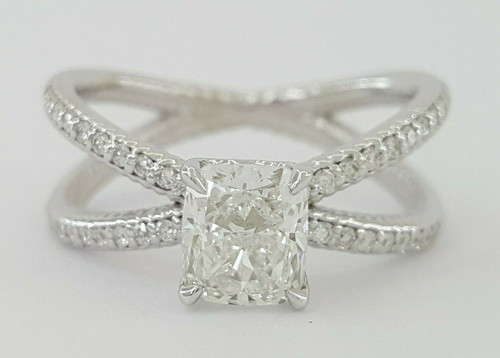 Rectangular Cushion Cut Diamond Split Shank Engagement Ring 1.38 ct GIA ...