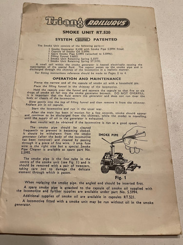 TRI-ANG RT-250 SMOKE UNIT INSTRUCTION & INFORMATION MANUAL ...