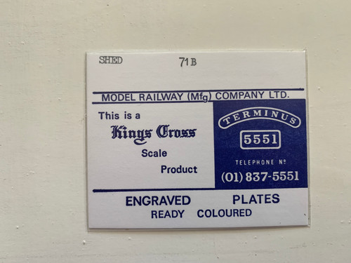 KINGS CROSS - ENGRAVED PLATES - SHED 71B | jwmodelrailways