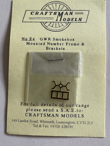 CRAFTSMAN MODELS - No E4 GWR SMOKEBOX MOUNTED NUMBER FRAME & BRACKETS ...