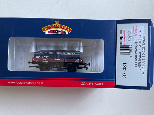 37-481 16T 1 PLANK WAGON LNER BAUXITE + LNER BLUE BD CONTAINER ...