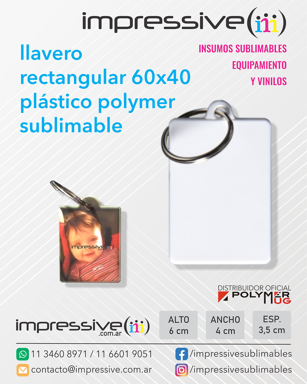 LLAVERO RECTANGULAR 40X60 POLYMER SUBLIMABLE | impressive