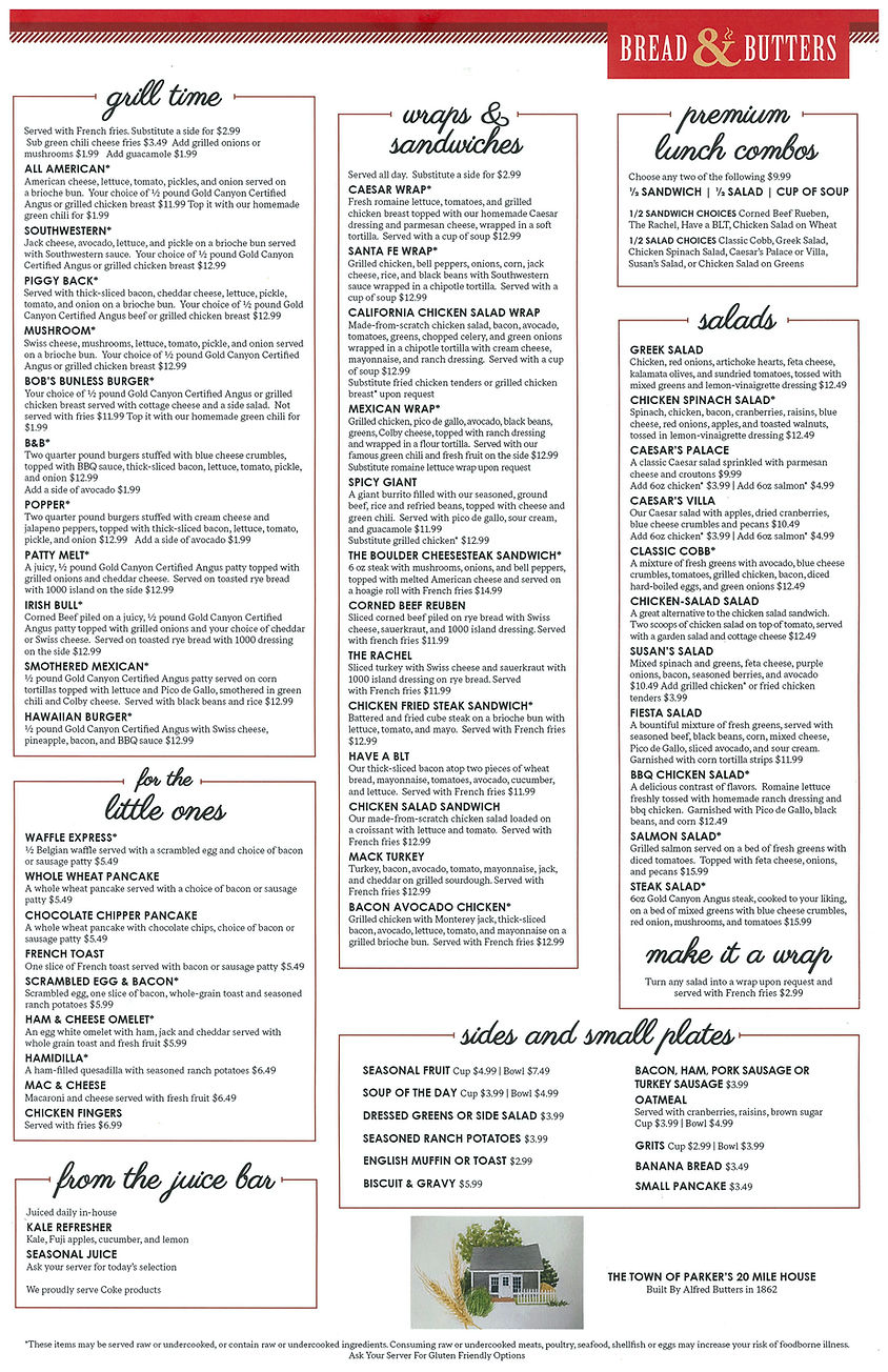 Menu | Bread and Butters Parker